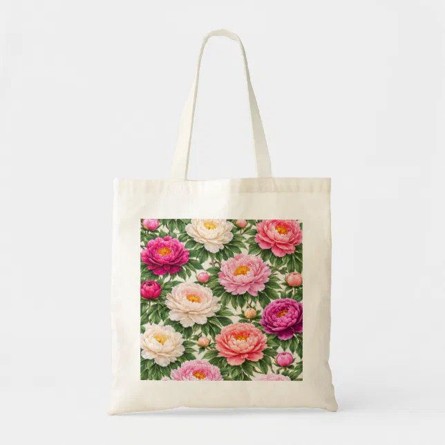 Pink White & Magenta Peony Floral Botanical Patter Tote Bag | Zazzle