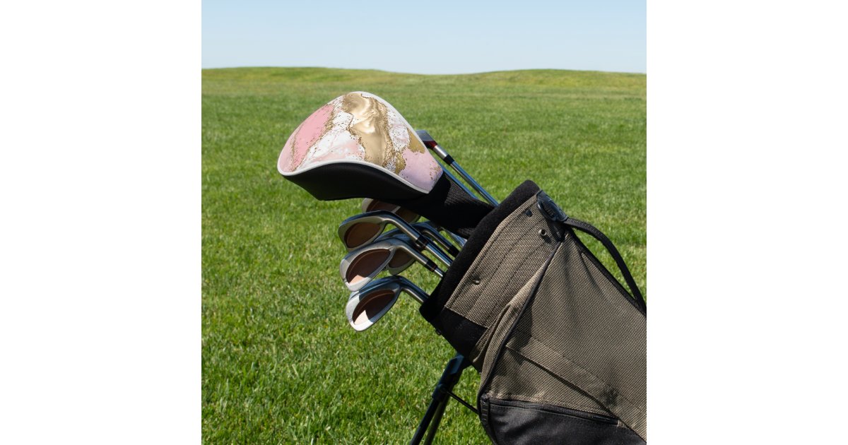 Pink White Marble Gold Glitter Golf Head Cover | Zazzle