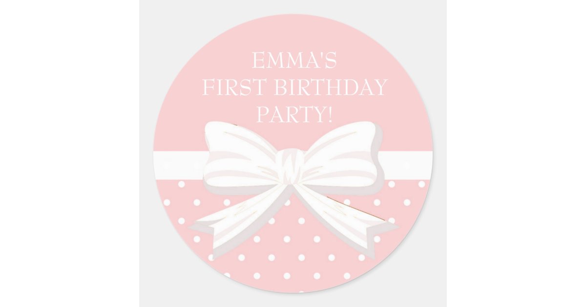 Pink White Polka Dot Little Girl First Birthday Classic Round Sticker ...