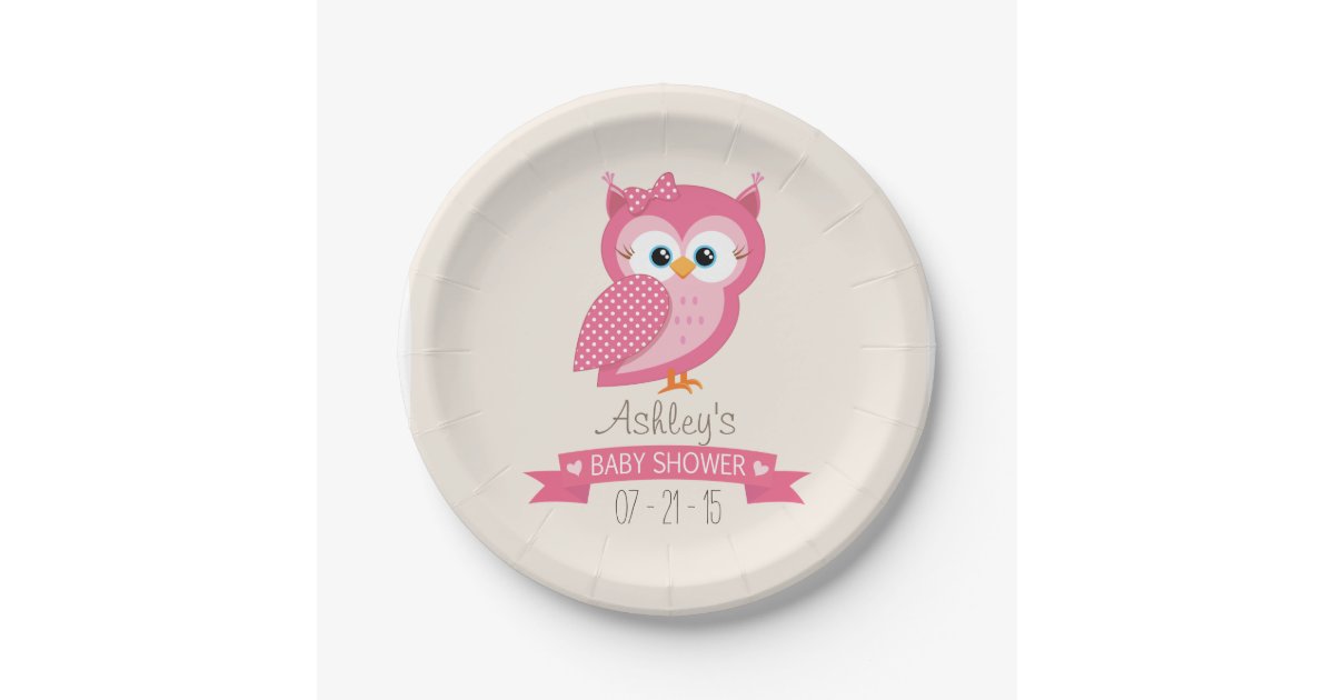 Pink & White Polka Dot Owl Baby Shower Paper Plates | Zazzle