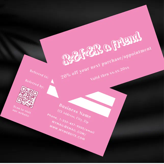 Pink white qr code business referral card | Zazzle