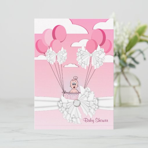 Pink White Ribbon Baby Girl Shower Invitation | Zazzle
