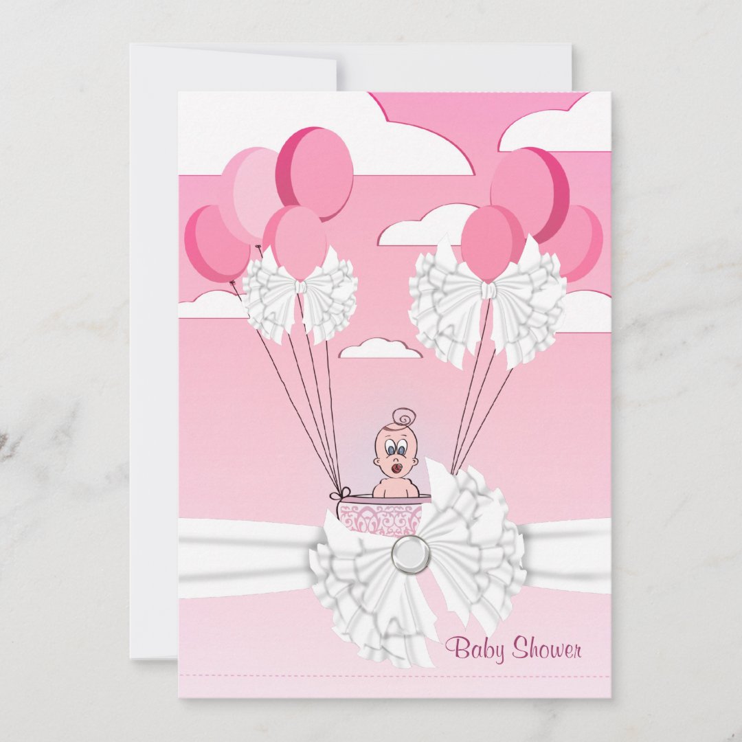Pink White Ribbon Baby Girl Shower Invitation | Zazzle