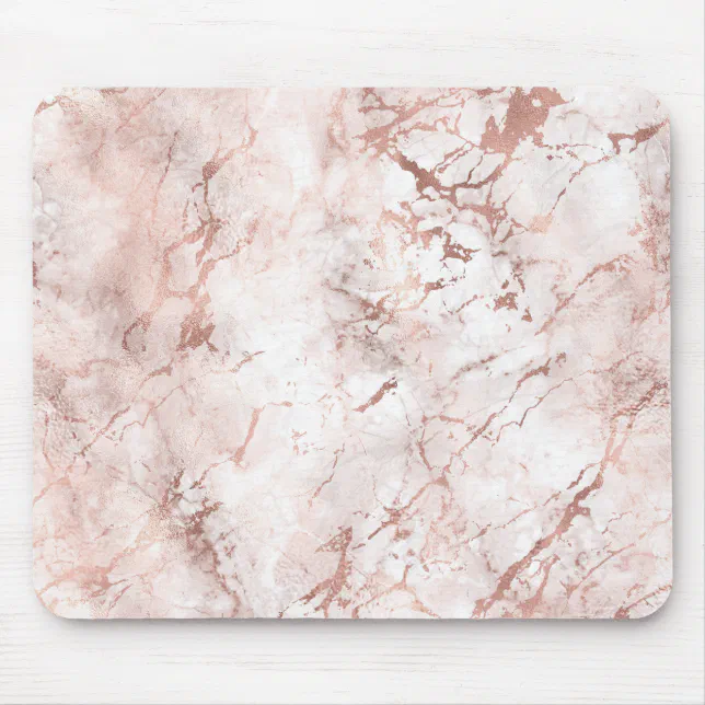 Pink White Rose Gold Faux Marble Texture Mouse Pad | Zazzle