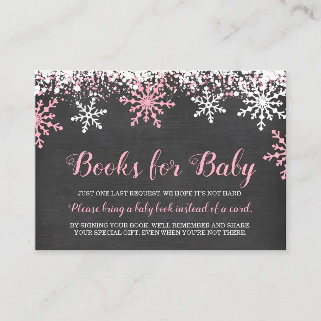 Pink White Snowflakes Baby Shower Book Request Enclosure Card | Zazzle