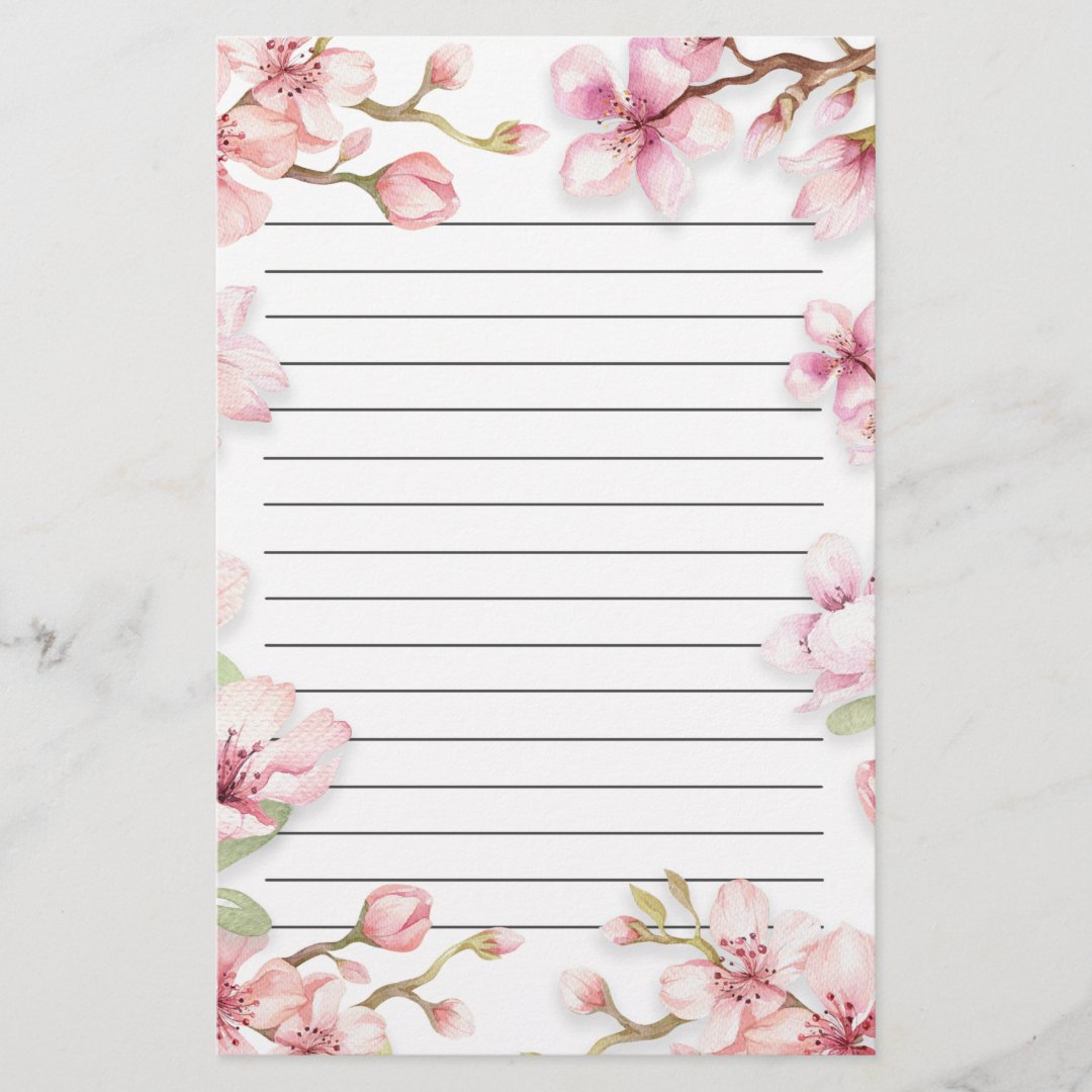 Pink White Spring Floral Lined Stationery | Zazzle