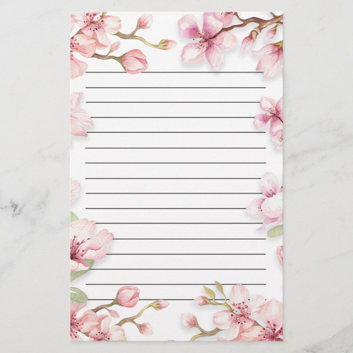 Pink White Spring Floral Lined Stationery | Zazzle.com