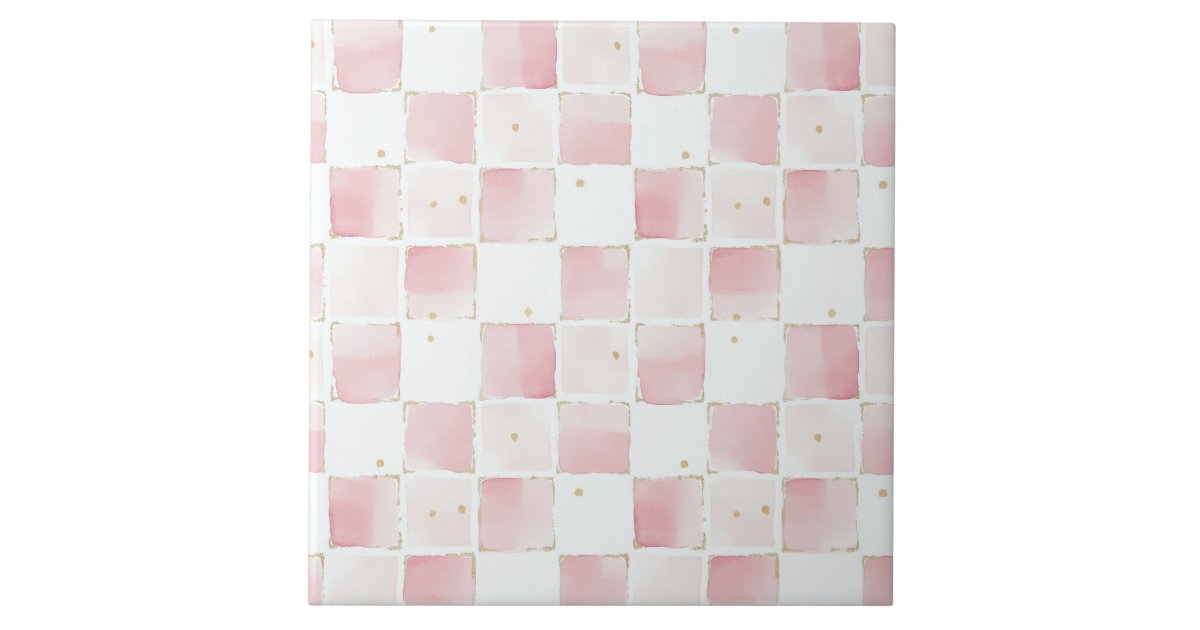 Pink White Squares Ceramic Tile | Zazzle