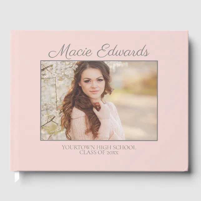Pink White Striped Graduation Senior Photo Guest Book | Zazzle