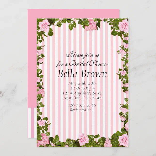 Pink & White Stripes Elegant Rose Chic Invitations | Zazzle
