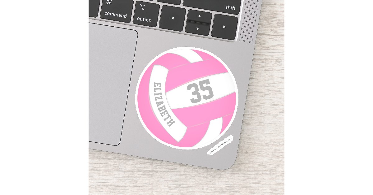 pink white team colors volleyball sticker | Zazzle