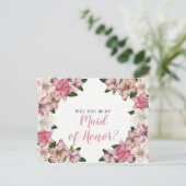 Pink | White Vintage Floral Maid of Honor Request Invitation Postcard ...