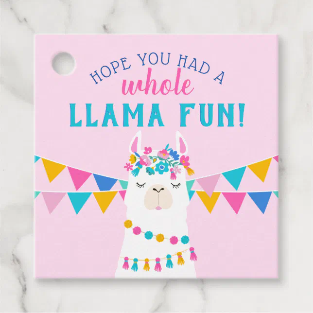 Pink Whole Llama Fun Birthday Party Favor Tags | Zazzle