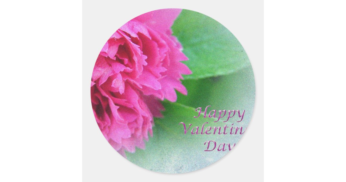 pink wild rose happy valentine's day classic round sticker | Zazzle