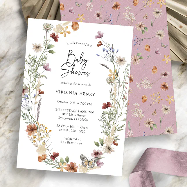 Pink Wildflower Baby Shower Invitation | Zazzle