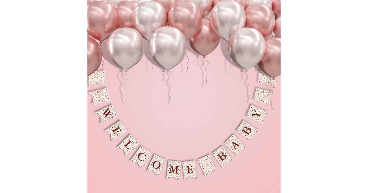 Pink Wildflower Baby Shower Welcome Bunting Flag | Zazzle