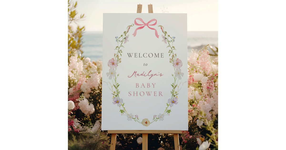 Pink Wildflower Bow Baby Shower Welcome Sign | Zazzle