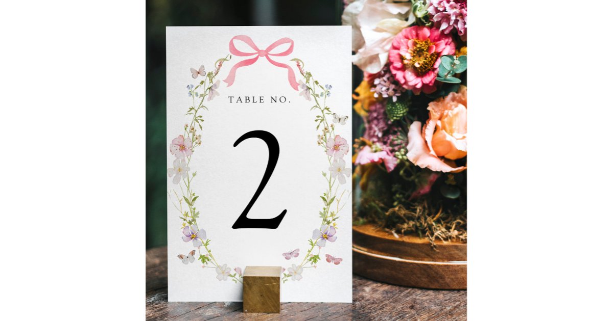 Pink Wildflower Butterflies Table Number | Zazzle