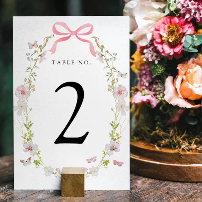 Pink Wildflower Butterflies Table Number | Zazzle