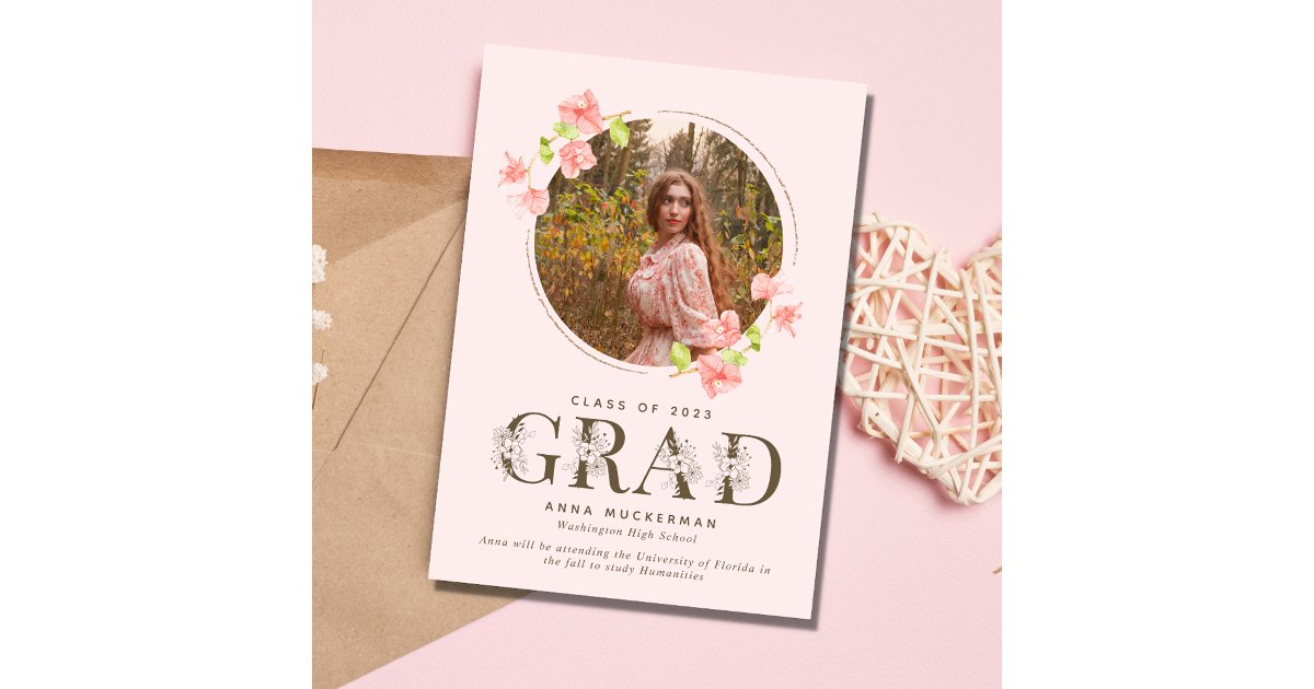Pink Wildflower Girl High School Graduation Announcement | Zazzle