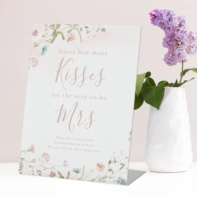 Pink Wildflower guess how many kisses game sign | Zazzle
