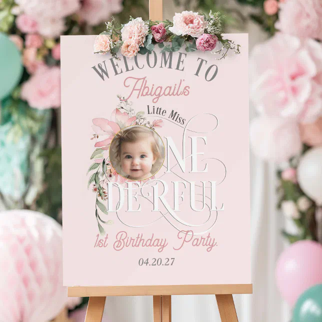 Pink Wildflower Onederland 1st Birthday Welcome Foam Board | Zazzle