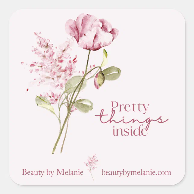 Pink Wildflower Pretty Things Inside Square Sticke Sticker | Zazzle