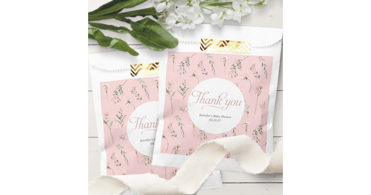 Pink WIldflower Sage Green Greenery Pattern Favor Bag | Zazzle