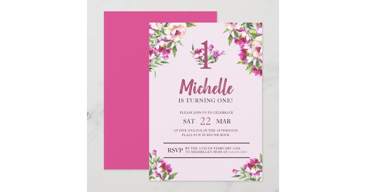 Pink Wildflower Turning One Invitation | Zazzle