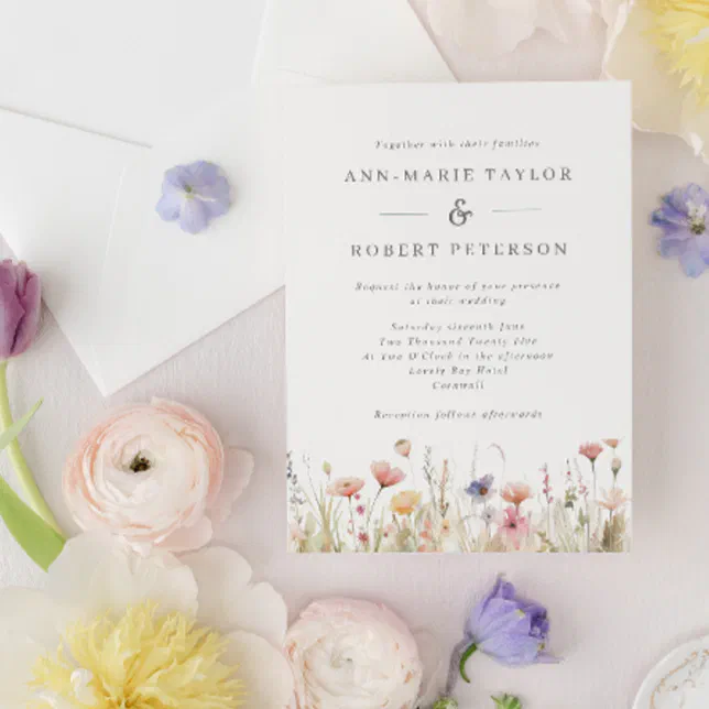 Pink Wildflowers Rustic Spring Wedding Invitation | Zazzle
