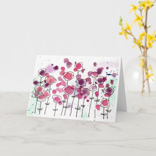 Pink Wildlfower Meadow Blank Note Card Watercolor | Zazzle