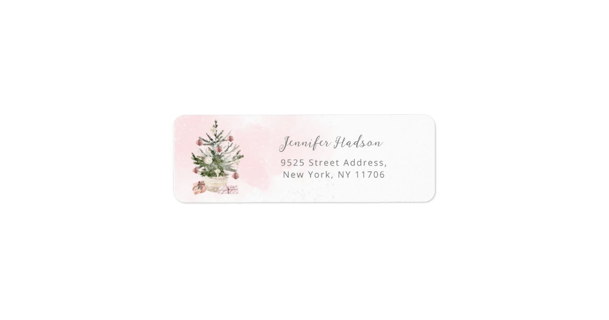 Pink Winter christmas tree Return Address Label | Zazzle