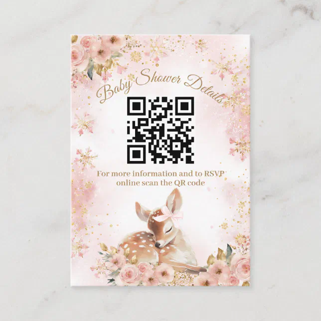Pink Winter Deer Its a Girl Baby Shower Details Enclosure Card | Zazzle