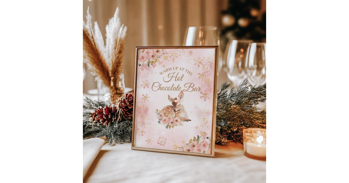 Pink Winter Deer Its a Girl Baby Shower Hot Bar Poster | Zazzle