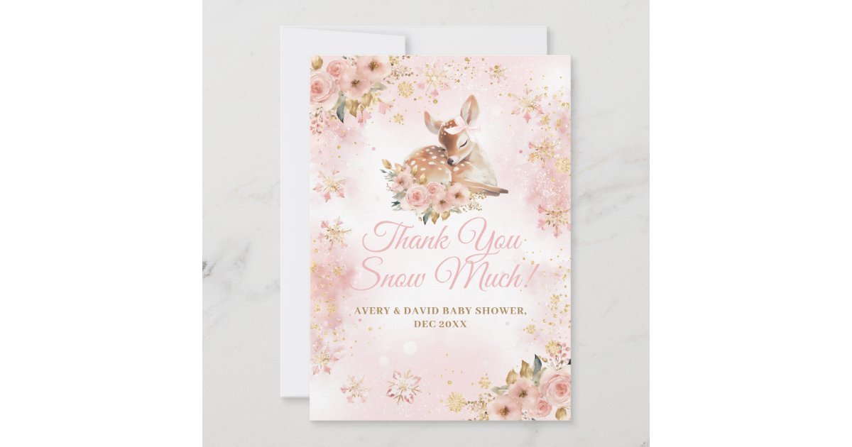 Pink Winter Deer Its a Girl Baby Shower Thank You Card | Zazzle