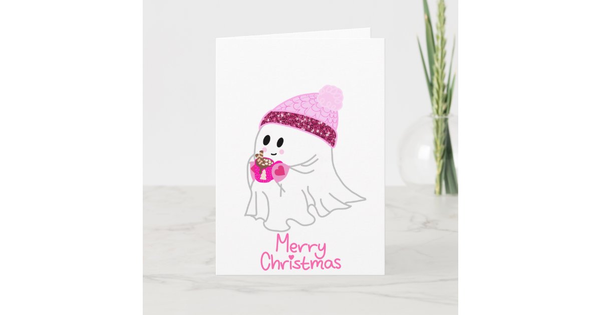 Pink Winter Ghost Merry Christmas Card | Zazzle