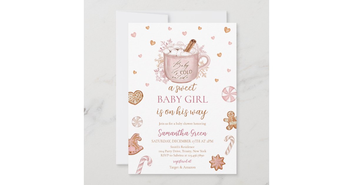 Pink Winter Girl Baby Shower Invitation | Zazzle