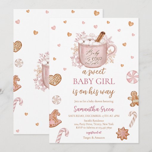 Pink Winter Girl Baby Shower Invitation | Zazzle