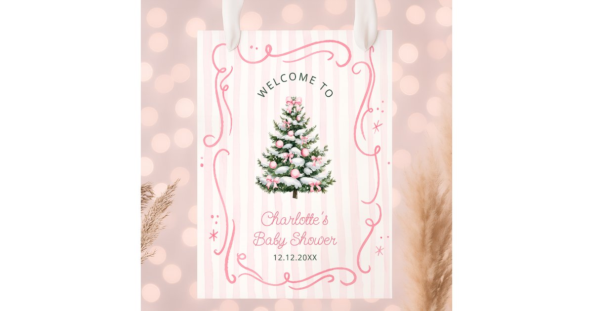 Pink Winter Girl Baby Shower Welcome Poster | Zazzle