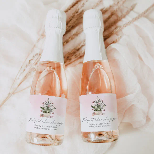 Pink winter pop it when she pops sparkling wine label | Zazzle