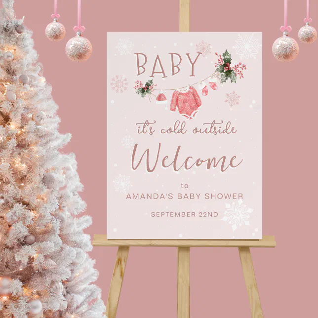 Pink Winter Welcome Its Cold Outside Baby Shower Foam Board | Zazzle