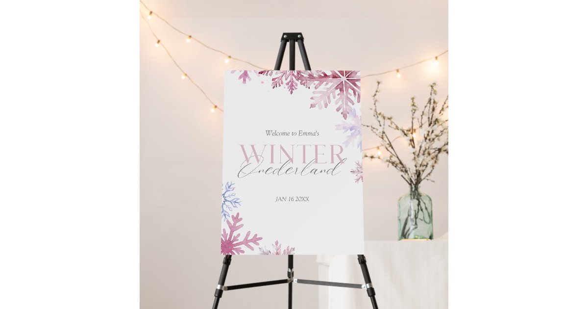 Pink Winter Wonderland Snowflake welcome sign | Zazzle