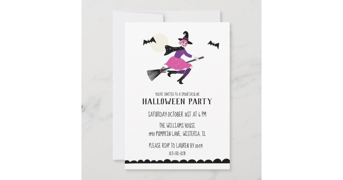 Pink Witch Halloween Party Invitation | Zazzle