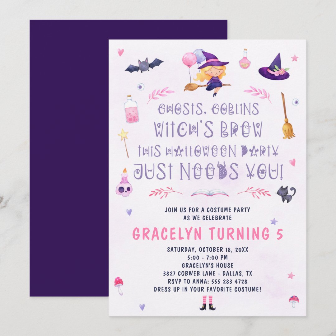 Pink Witch Halloween Party Invitation | Zazzle