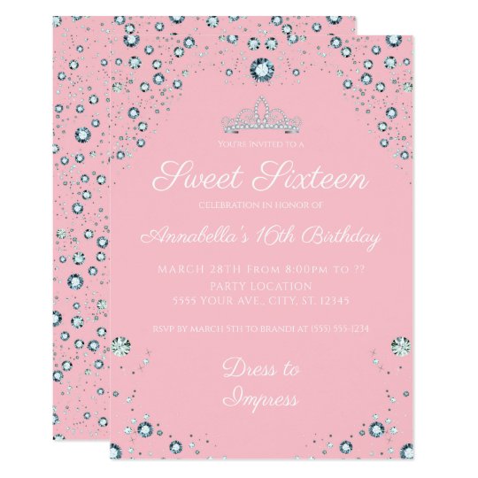 Pink with Diamonds Birthday Invitations | Zazzle.com