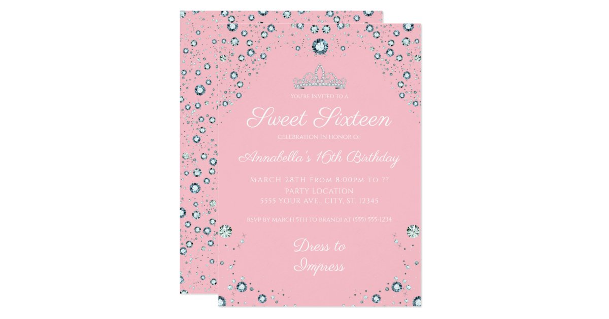 Pink with Diamonds Birthday Invitations | Zazzle.com