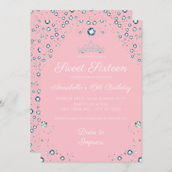Pink with Diamonds Birthday Invitations | Zazzle.com