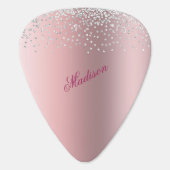 Pink with Silver Glitter Monogrammed Guitar Pick | Zazzle
