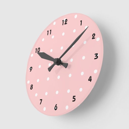 Pink With White Polka Dots Wall Clock | Zazzle