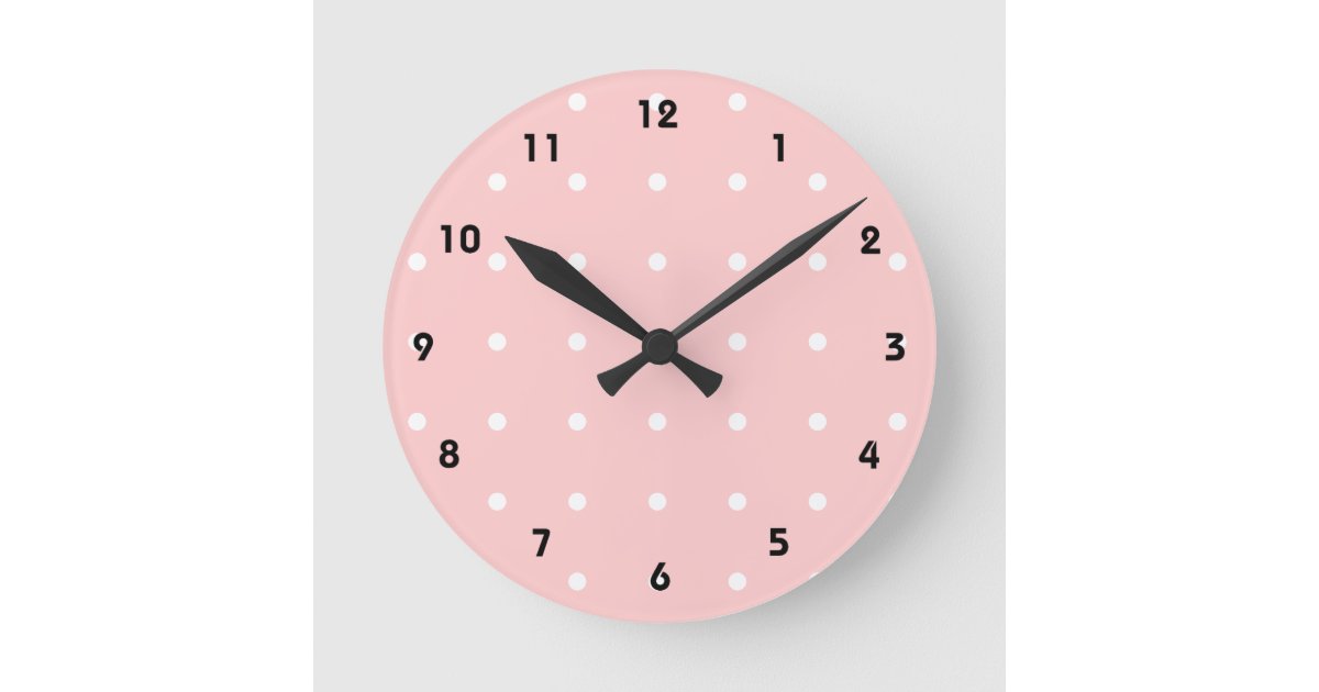 Pink With White Polka Dots Wall Clock | Zazzle